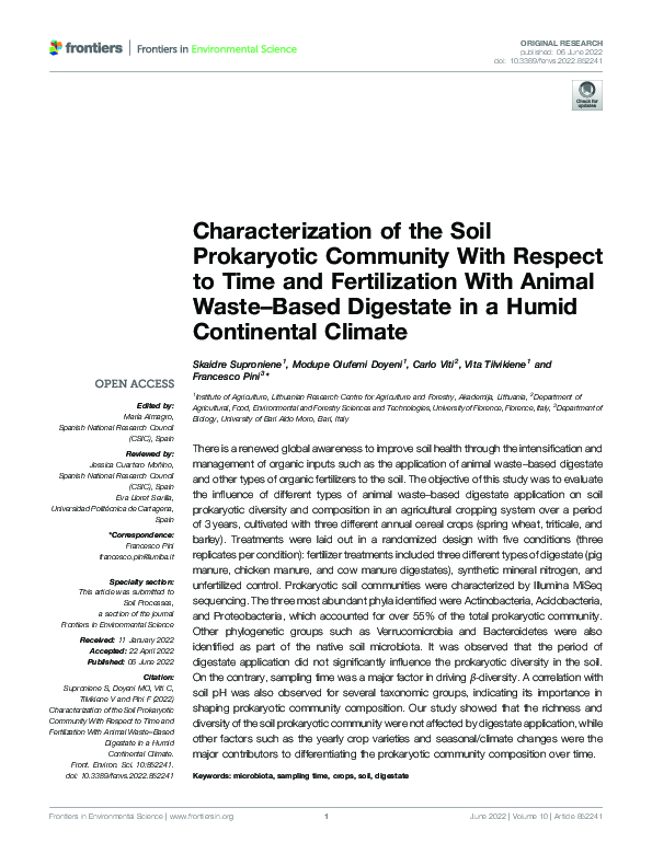 (PDF) Characterization of the Soil Prokaryotic Community With Respect ...