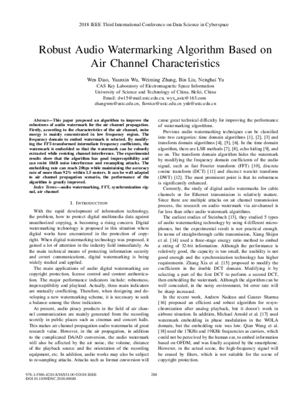 (PDF) Robust Audio Watermarking Algorithm Based on Air Channel ...