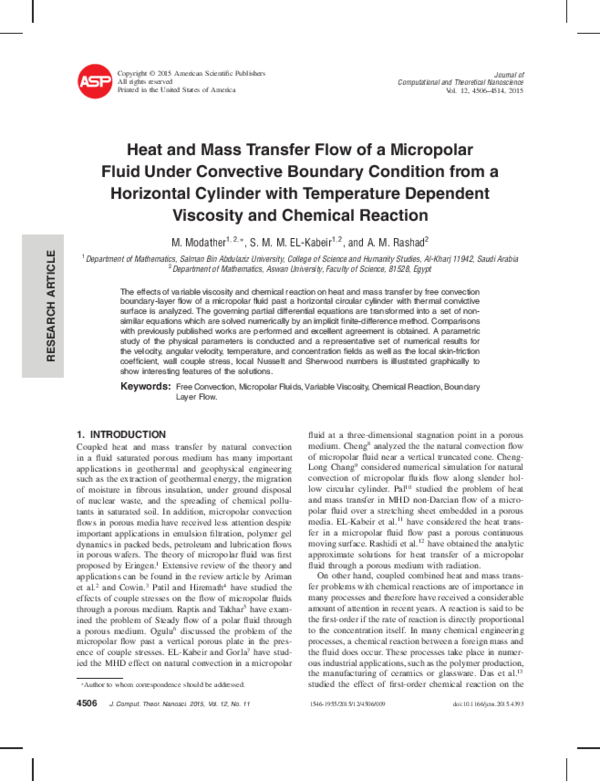 (PDF) Heat and Mass Transfer Flow of a Micropolar Fluid Under Convective Boundary Condition from ...