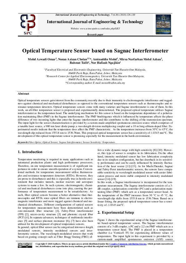 Pdf Sagnac Interferometer For Optical Temperature Sensing