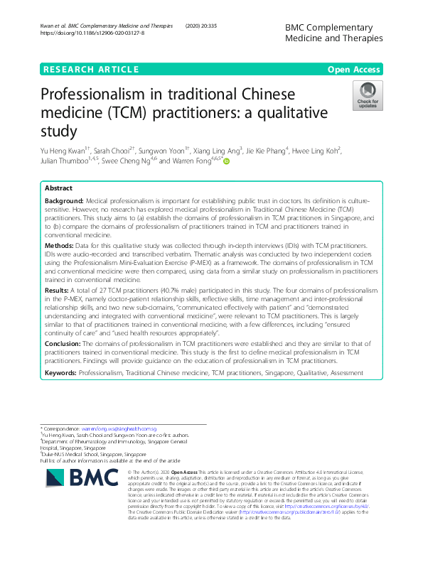 (PDF) Professionalism in traditional Chinese medicine (TCM ...
