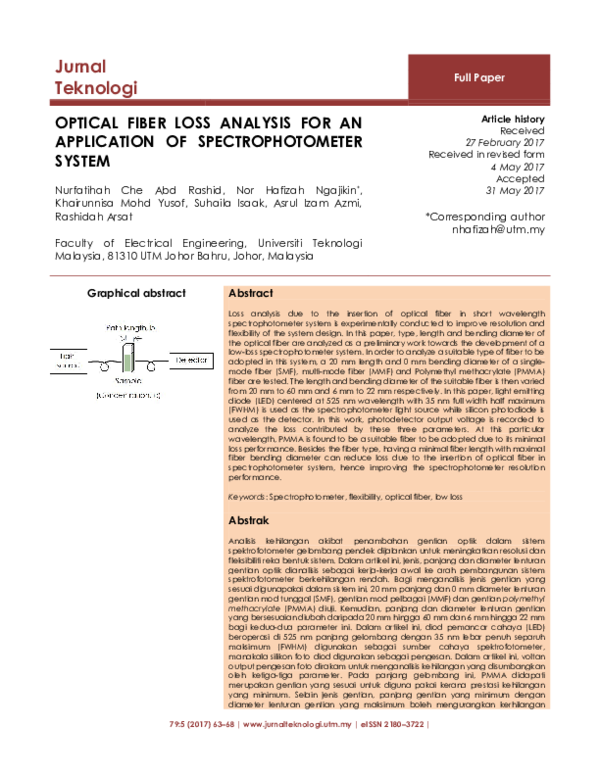 (PDF) Optical Fiber Loss Analysis for an Application of Spectrophotometer System