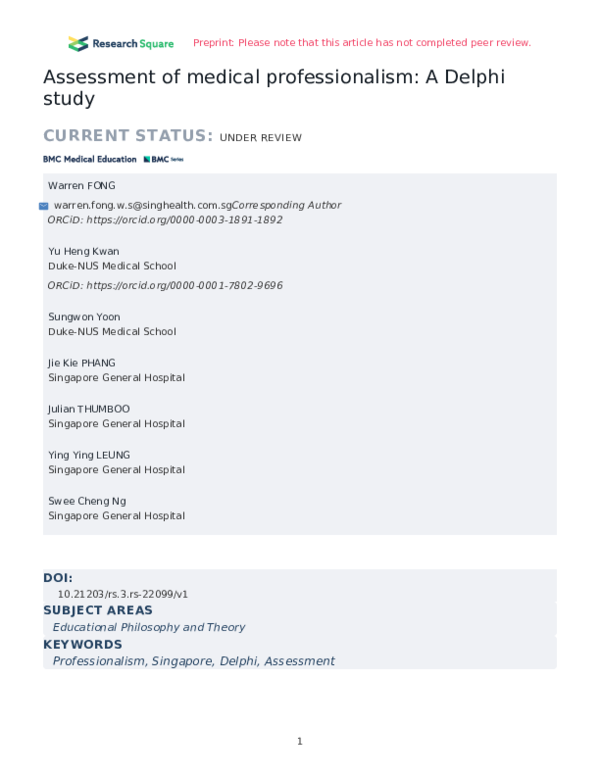 (PDF) Assessment of medical professionalism: A Delphi study