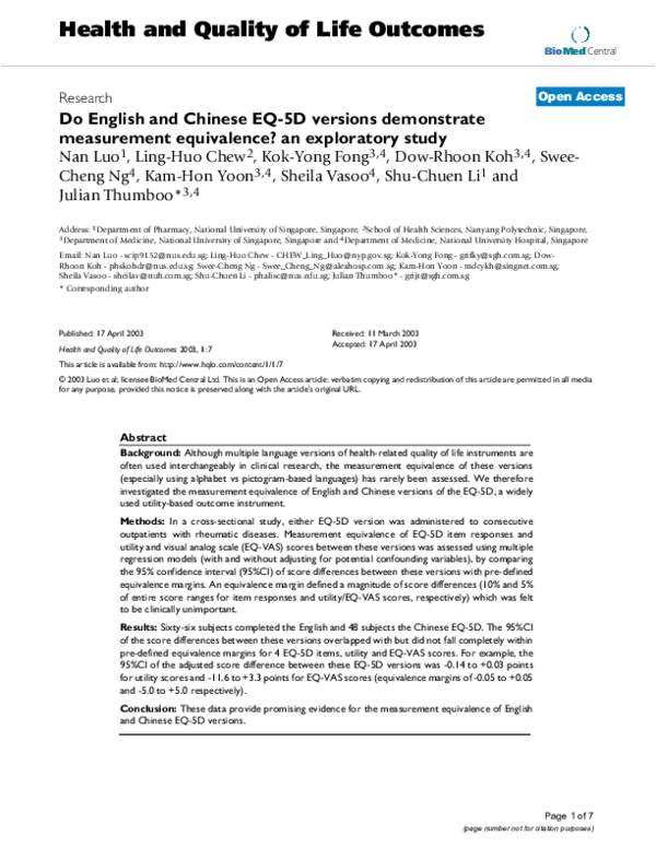 (PDF) Do English and Chinese EQ-5D versions demonstrate measurement ...