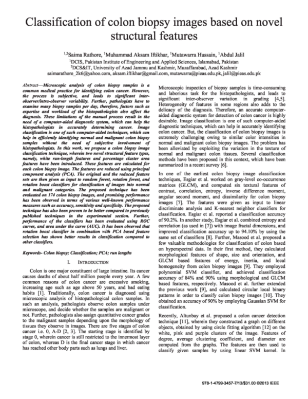 (PDF) Classification of colon biopsy images based on novel structural features