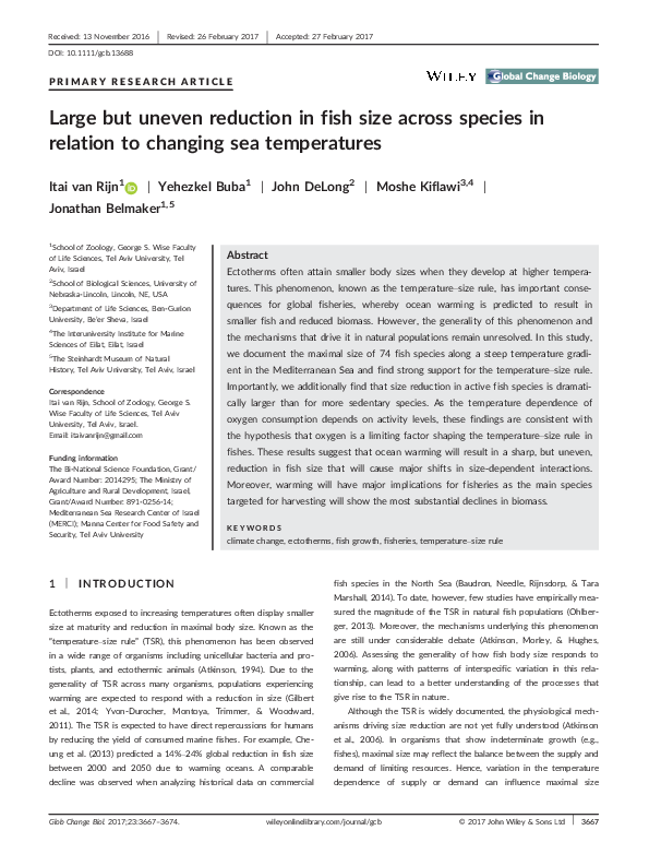 (PDF) Large but uneven reduction in fish size across species in ...
