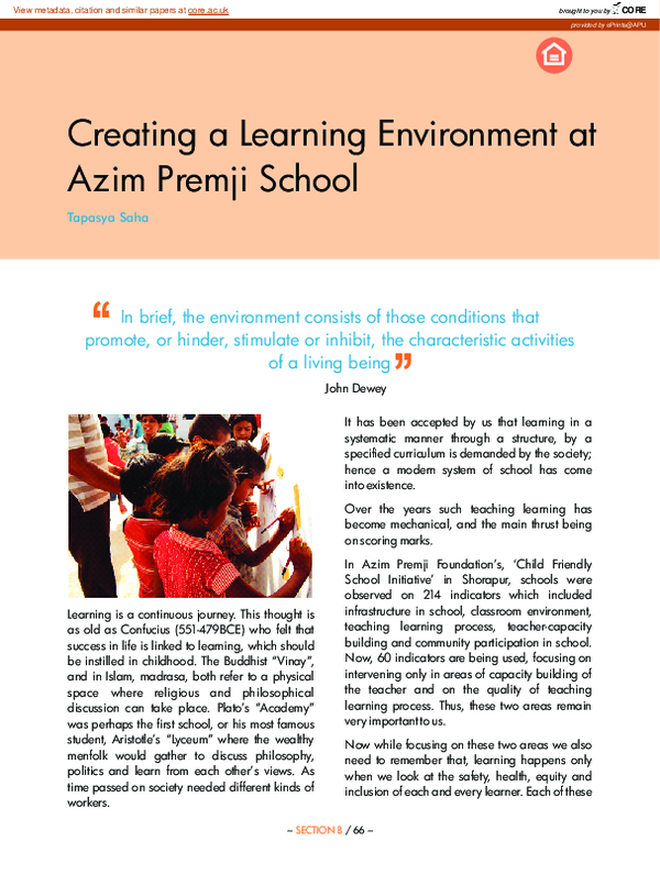 (PDF) Creating a learning environment at Azim Premji School