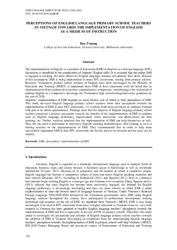 (PDF) Perceptions of English Language Primary School Teachers in Vietnam Towards the ...