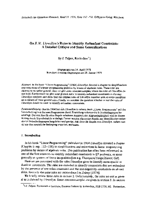 (PDF) OnR.W. Llewellyn's rules to identify redundant constraints: A detailed critique and some ...