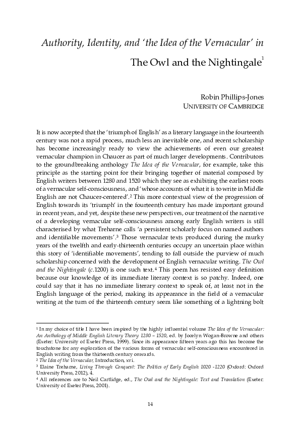 (PDF) Authority, Identity, and 'the Idea of the Vernacular' in The Owl ...