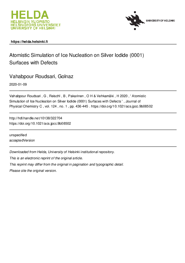 Pdf Atomistic Simulation Of Ice Nucleation On Silver Iodide 0001