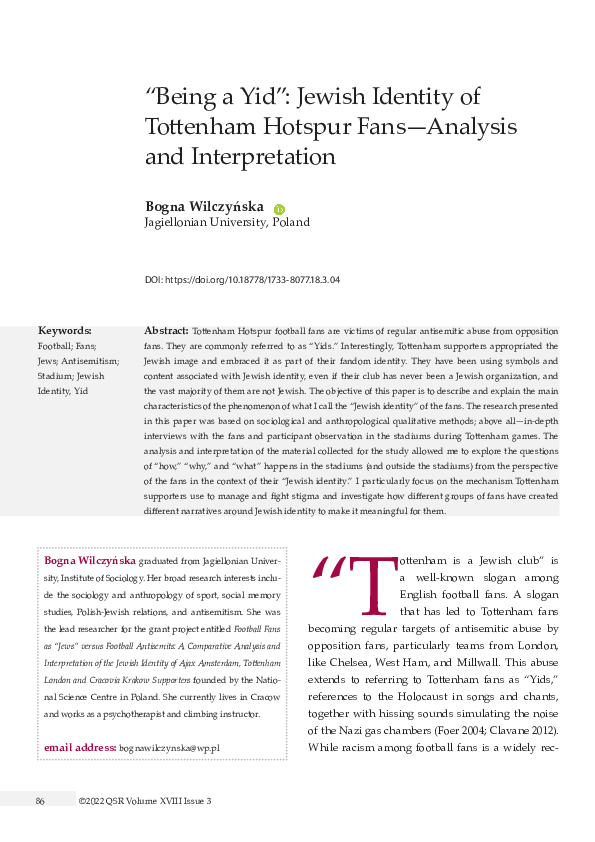 (PDF) “Being a Yid”: Jewish Identity of Tottenham Hotspur Fans—Analysis ...