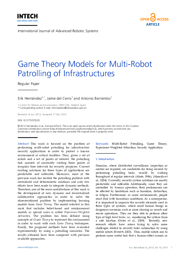 (PDF) Game Theory Models for Multi-Robot Patrolling of Infrastructures