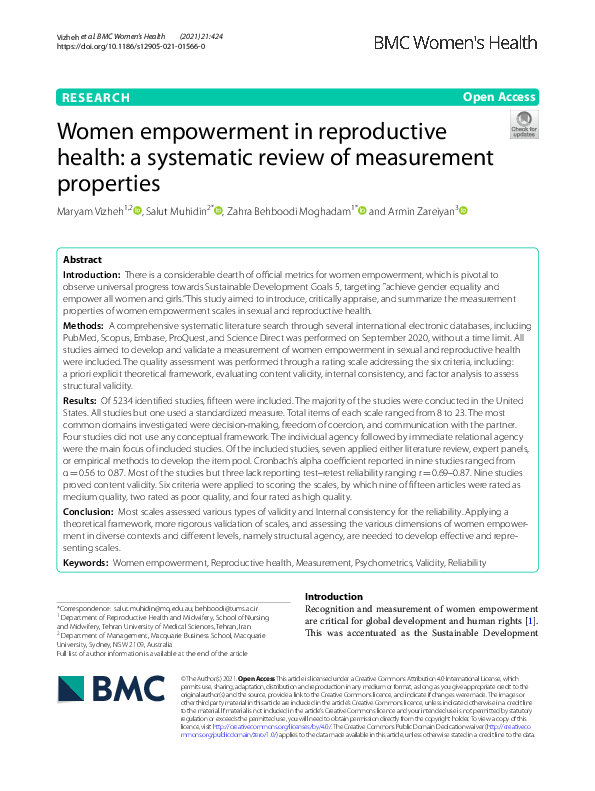 (PDF) Women empowerment in reproductive health: a systematic review of ...
