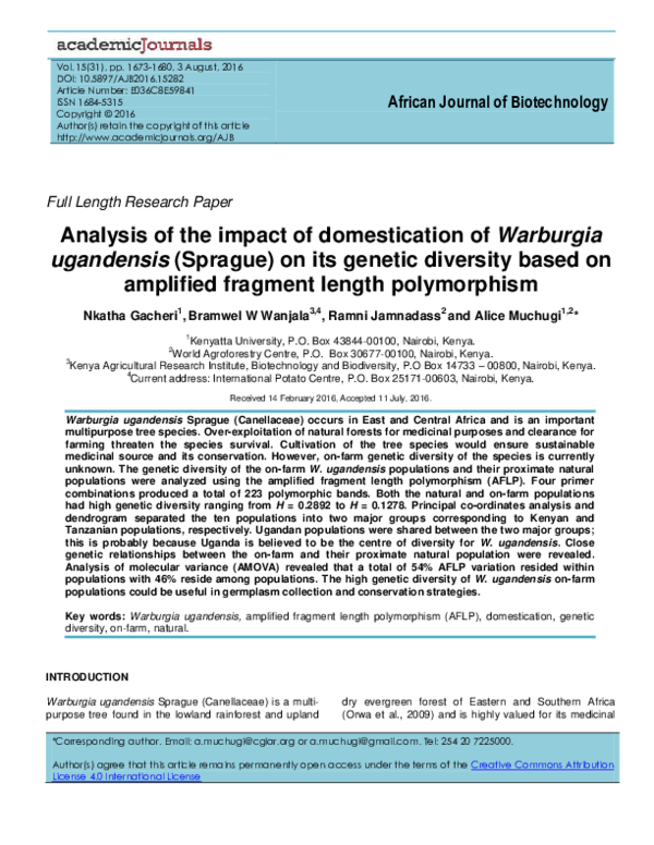 (PDF) Analysis of the impact of domestication of Warburgia ugandensis ...