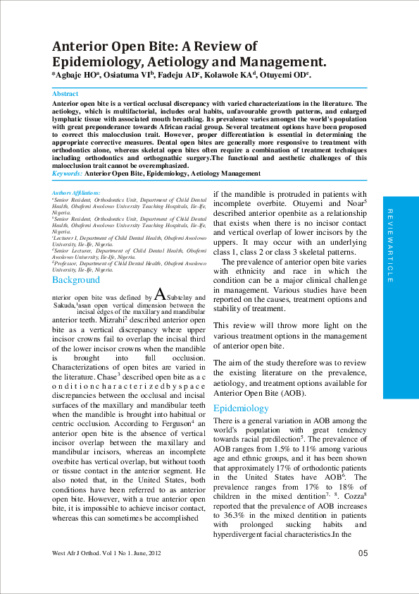 (PDF) Anterior Open Bite: A Review of Epidemiology, Aetiology and ...