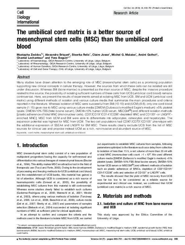 (PDF) The umbilical cord matrix is a better source of mesenchymal stem ...