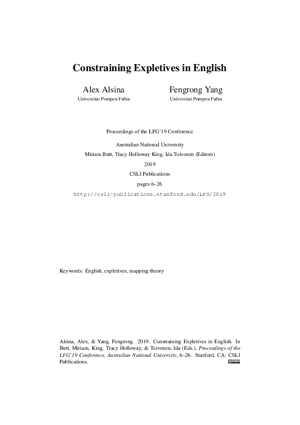 (PDF) Constraining Expletives in English