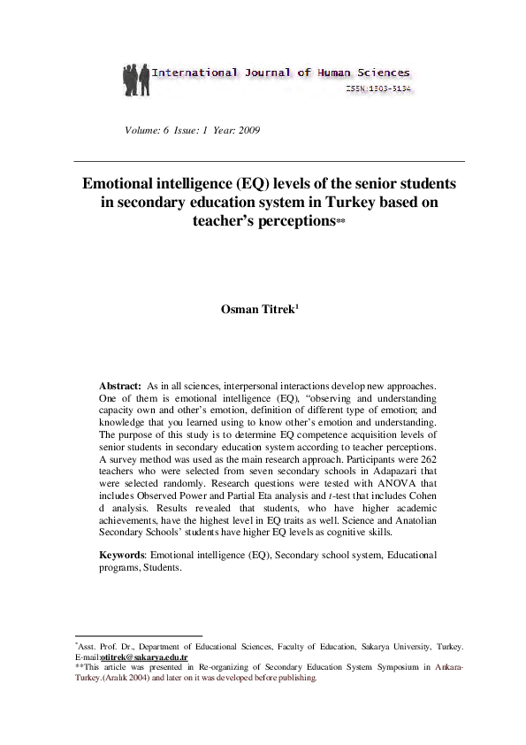 (PDF) Emotional Intelligence (EQ) Levels of the Senior Students In ...