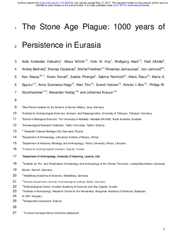 (PDF) The Stone Age Plague: 1000 years of Persistence in Eurasia