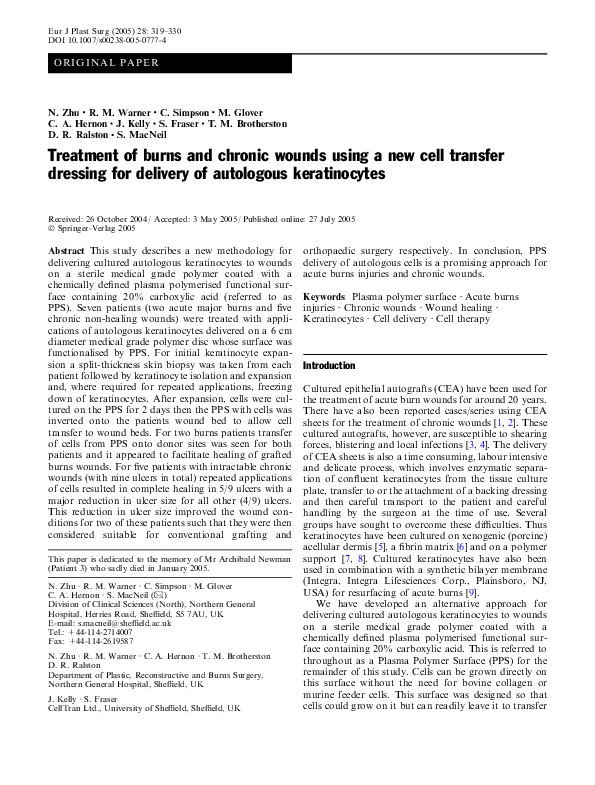 (PDF) Treatment of burns and chronic wounds using a new cell transfer ...
