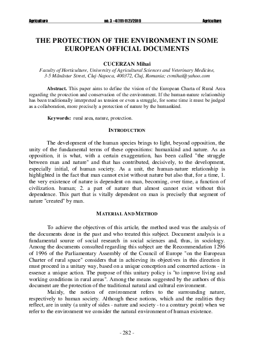 (PDF) The Protection of the Environment in Some European Official Documents