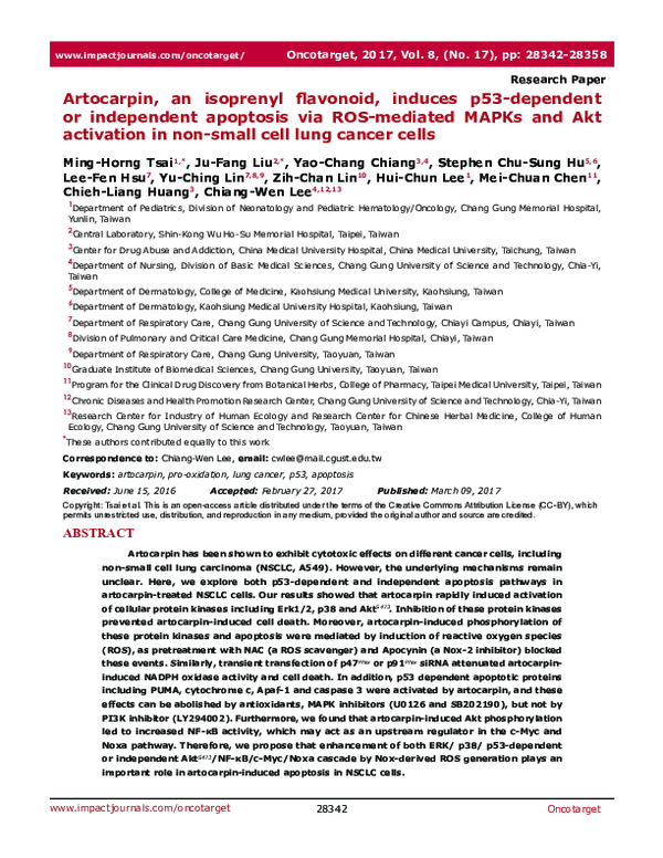 (PDF) Artocarpin, an isoprenyl flavonoid, induces p53-dependent or ...