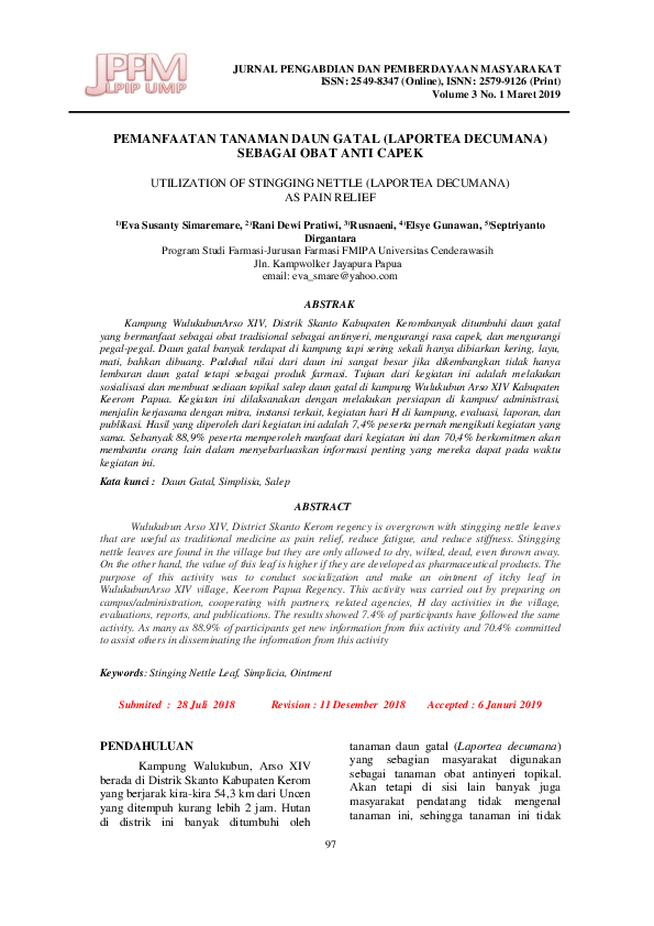 (PDF) Pemanfaatan Tanaman Daun Gatal (Laportea Decumana) Sebagai Obat ...