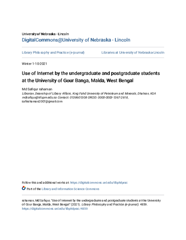 (PDF) Use of Internet by the Undergraduate and Postgraduate Students at ...