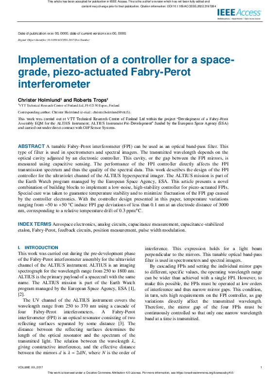(PDF) Implementation of a controller for a space-grade, piezo-actuated ...