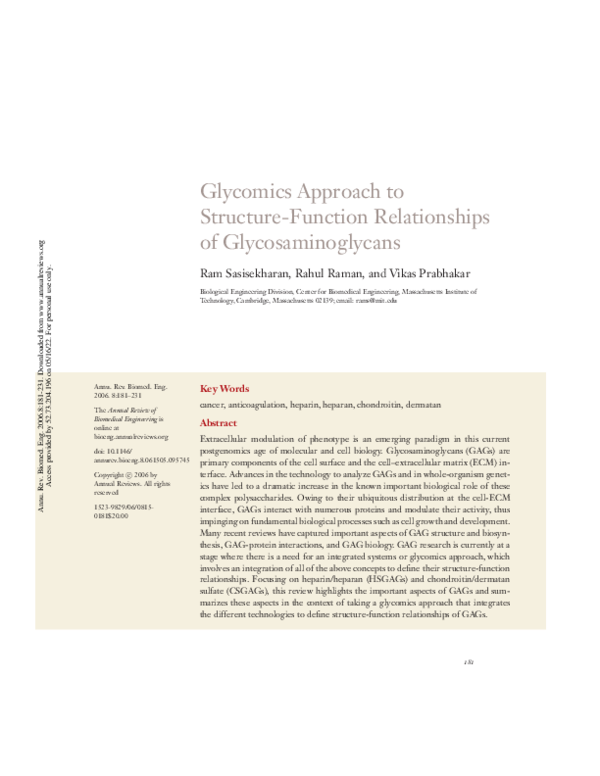 (PDF) Glycomics Approach to Structure-Function Relationships of ...