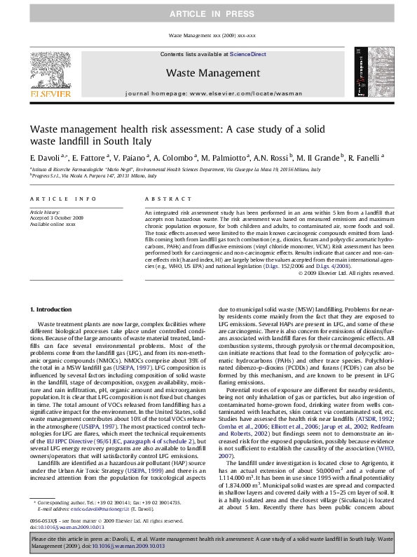 (PDF) Waste management health risk assessment: A case study of a solid ...