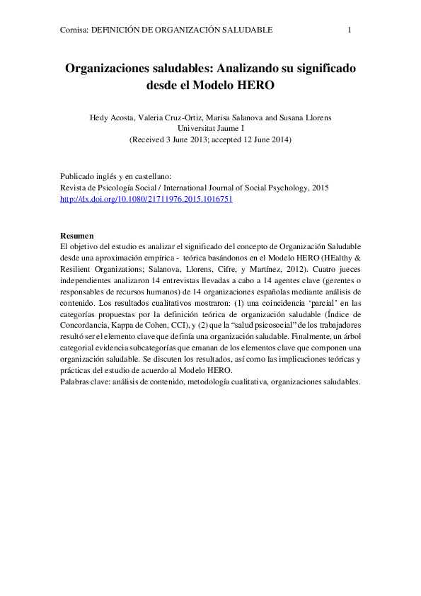(PDF) Healthy organization: analysing its meaning based on the HERO ...