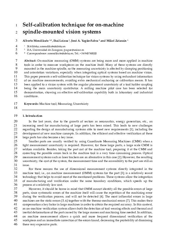 (PDF) Self-calibration technique for on-machine spindle-mounted vision systems
