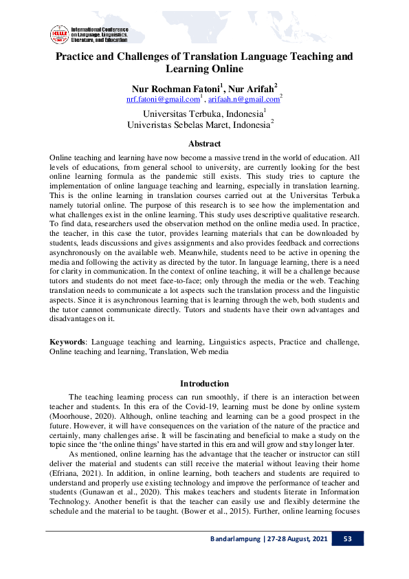 (PDF) Practice and Challenges of Translation Language Teaching and ...