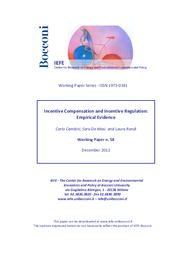 (PDF) Incentive Compensation and Incentive Regulation: Empirical ...