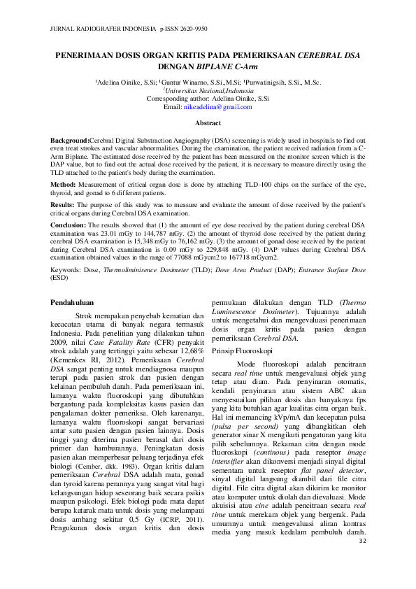 (PDF) PENERIMAAN DOSIS ORGAN KRITIS PADA PEMERIKSAAN CEREBRAL DSA ...