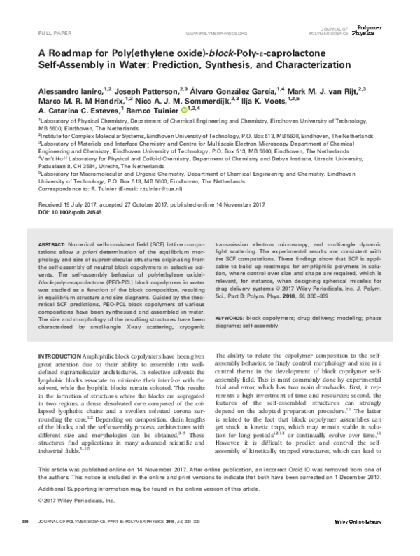 (PDF) A roadmap for poly(ethylene oxide)-block -poly-ε-caprolactone self-assembly in water ...