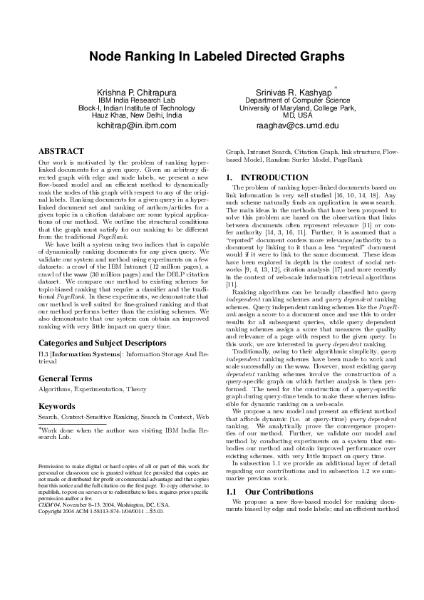 (PDF) Node ranking in labeled directed graphs