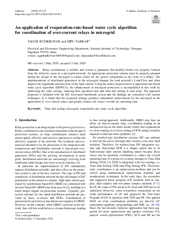 Pdf An Application Of Evaporation Rate Based Water Cycle Algorithm For Coordination Of Over