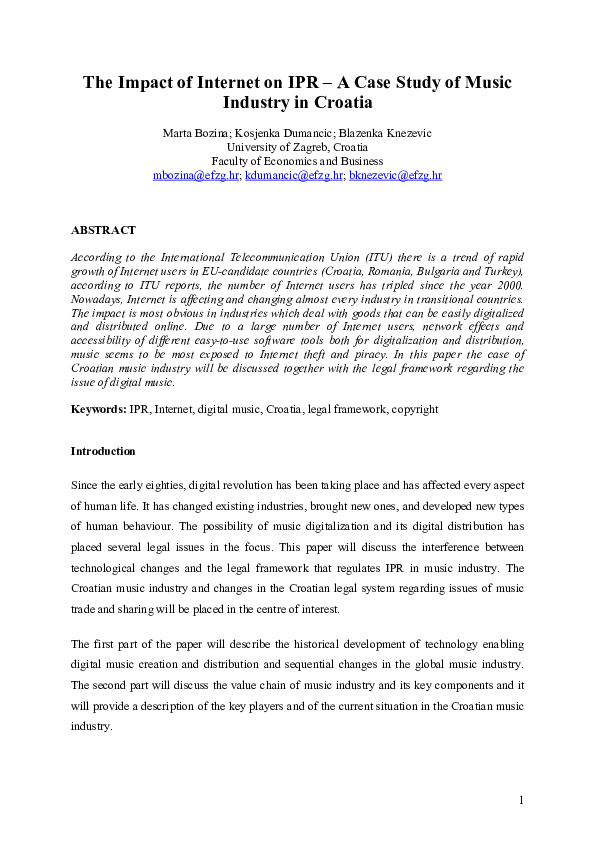 (PDF) The impact of Internet on IPR - A case study of music industry in ...