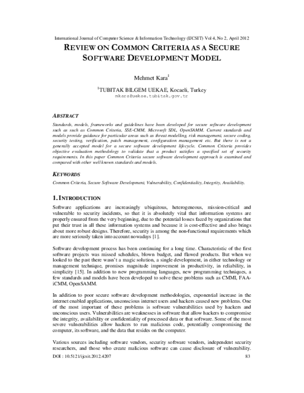 Pdf Review On Common Criteria As A Secure Software Development Model