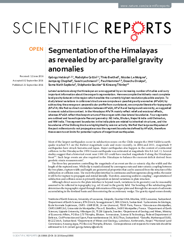 (PDF) Segmentation of the Himalayas as revealed by arc-parallel gravity ...