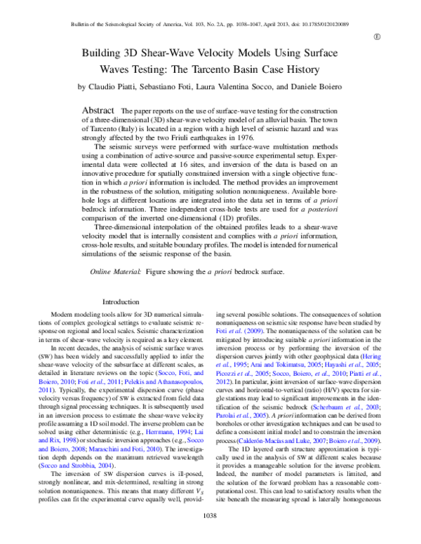 (PDF) Building 3D Shear-Wave Velocity Models Using Surface Waves ...