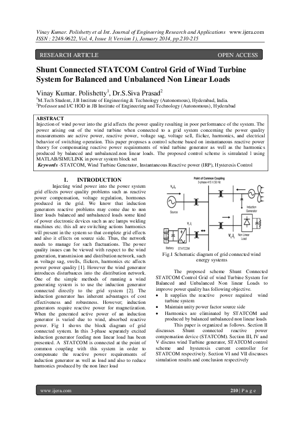 (PDF) Shunt Connected STATCOM Control Grid of Wind Turbine System for Balanced and Unbalanced ...
