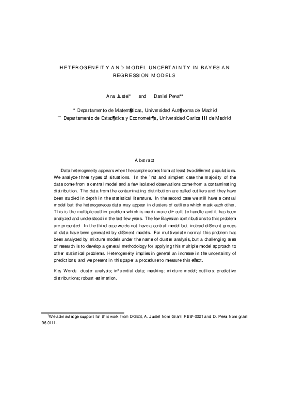 (PDF) Heterogeneity and model uncertainty in Bayesian regression models | Daniel Pe - Academia.edu