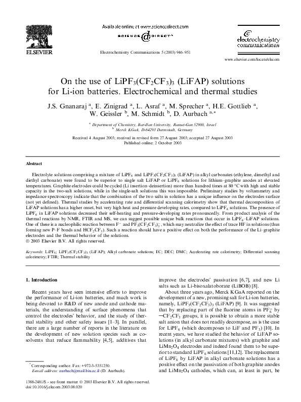 (PDF) On the use of LiPF3(CF2CF3)3 (LiFAP) solutions for Li-ion ...