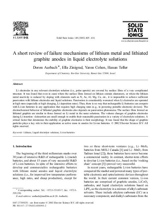 (PDF) A short review of failure mechanisms of lithium metal and ...