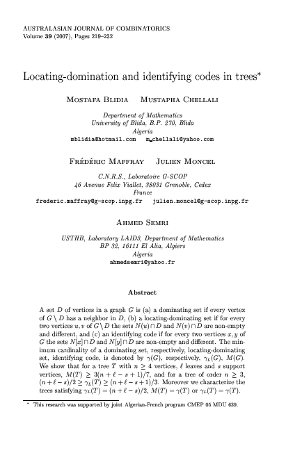 (PDF) Locating-domination and identifying codes in trees