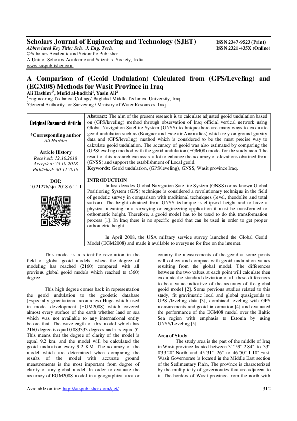 (PDF) A Comparison of ( Geoid Undulation ) Calculated from ( GPS ...